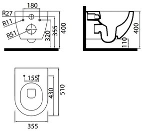 Alcaplast AM115/1000 Renovmodul komplet k zazdění se závěsným WC Creavit FREE FE322 Rim-Off + bidet 2v1