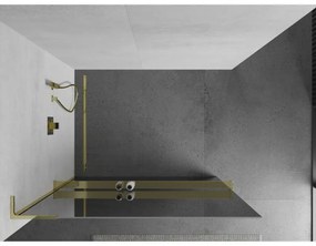 Mexen Kioto+ L, sprchová zástěna Walk-In s poličkou a věšákem 70 x 200 cm, 8mm sklo vzor zrcadlo, zlatý lesklý profil, 800-070-123-50-50