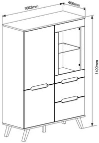 Skříňka s prosklením Scandi, bílá/dub nox