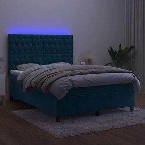 Box spring postel s matrací a LED tmavě modrá 140x200 cm samet 3136309