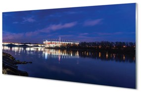 akrylový obraz Varšavský stadion river most v noci 100x50 cm