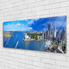 akrylový obraz Město Moře Domy 125x50 cm
