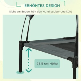 PawHut Elevované Psí Lůžko s Přístřeškem, Psí Postel, Venkovní Psí Lounge s Krytem, Prodyšné, Taftová Tkanina pro Kempování Šedá 122 x 92 x 108 cm
