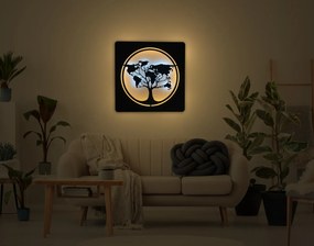 Li-Go "Mapa světa v kruhu" světelný obraz 230V 70x70 cm provedení povrchu: dub