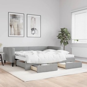 Válenda s přistýlkou a zásuvkami světle šedá 90 x 190 cm textil 3196642