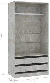 Šatní skříň betonově šedá 100 x 50 x 200 cm dřevotříska
