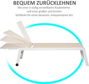 Zahradní lehátko Outsunny s pětistupňovým opěradlem hliník krémově bílé 169x65x102cm pro zahradu balkon terasu | Aosom.de