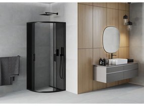 Mexen Rio, čtvrtkruhový sprchový kout s posuvnými dveřmi 70 (dveře) x 70 (dveře) x 190 cm, 5mm šedé sklo, černý profil, 863-070-070-70-40