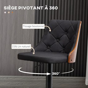 HOMCOM Sada 2 nastavitelných barových židlí s 360° otáčením a opěrkou nohou, potažené látkou