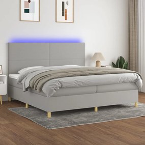Box spring postel s matrací a LED světle šedá 200x200 cm textil