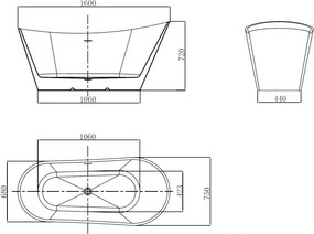 Mexen Dora, volně stojící vana 160 x 75 cm, bílá, bílý přepad, 52071607500-20