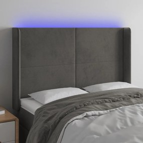 Čelo postele s LED tmavě šedé 147 x 16 x 118/128 cm samet 3123817