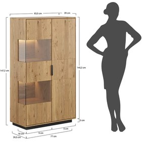 Massive home | Stojící dubová vitrína 2D plátek dřeva s černým sklem Tirano