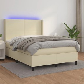 vidaXL Box spring postel s matrací a LED krémová 140x200 cm umělá kůže