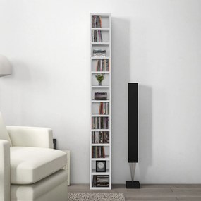 HOMCOM Úložný sloupec na CD a DVD, regál s 12 přihrádkami, kapacita max. 204 CD, 21 x 20 x 175 cm, bílá | Aosom
