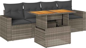 5dílná zahradní sedací souprava s poduškami šedá polyratan 3326986