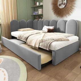 Arhatreya Čalouněná postel Sofa dětským lůžkem 90x200 cm s výsuvným lůžkem šedá