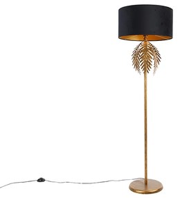 Vintage stojací lampa zlatá s odstínem černého sametu 50 cm - Botanica