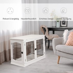 PawHut bouda pro psy přepravní box pro malá zvířata v interiéru 81 x 58,5 x 66 cm z MDF a kovu v bílé barvě, ideální pro domácí zvířata | Aosom.de
