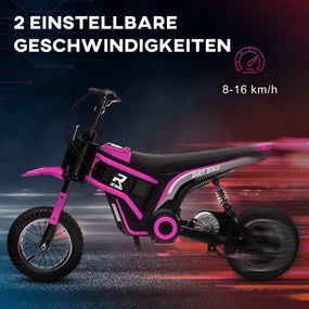 HOMCOM Elektrická motorka pro děti, 24V dětská motorka s klaksonem, světlem, s otočnou rukojetí plynu, 8-16 km/h, 8-12 let, růžová