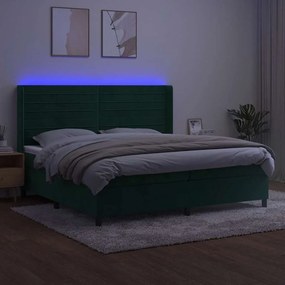 Box spring postel s matrací a LED tmavě zelená 200x200 cm samet 3139646