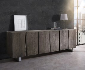 Komoda Live Edge 220 cm akácie masiv platina 6 dvířek
