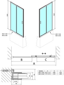 Polysan Polysan, DEEP BLACK sprchové dveře 1200x1650mm čiré sklo, MD1216B