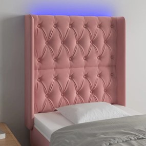 Čelo postele s LED růžové 83 x 16 x 118/128 cm samet