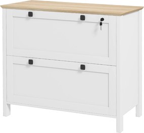 HOMCOM Kancelářský zásuvkový trezor s 2 zásuvkami, 2 závěsnými tyčemi, zámkem a 2 klíči pro A4, pro studijní a obývací pokoj, 79x40x72 cm, Bílý a Dub