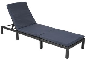 Zahradní lehátko HWC-A51 - polyratan, šedé polštáře basic 5cm - antracit