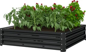 Vyvýšený záhon Outsunny, květinový box, zeleninový záhon, box na rostliny, bylinkový záhon do zahrady, na terasu, balkon, ocel, šedý, 120 x 120 x 30 c