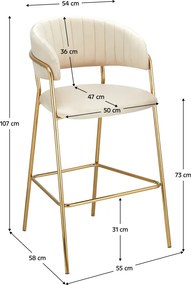 Designová barová židle, béžová Velvet látka/gold chrom zlatý, DASMIN TYP 2