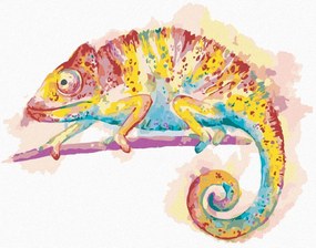 zuty zuty - malování podle čísel - barevný chameleon na bílém pozadí, 80x100 cm, plátno