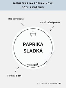 Samolepka na kořenky PAPRIKA SLADKÁ bílá 5 cm tučné písmo