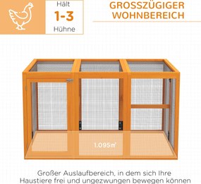 PawHut Kurník pro 1-3 slepice, dřevěný rám, ocelové dráty, rozšiřitelný design, dřevěné bidla, oranžová