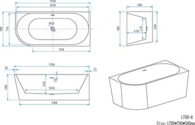 Erga Zara, rohová volně stojící vana 170x78 cm + odtoková zátka, pravá, bílá lesklá, ERG-Zara-170078R-WH-WH