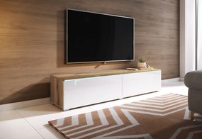 TV stolek LOWBOARD D 140, 140x30x32, bílá/bílá lesk + LED