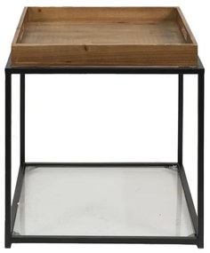 Kovový odkládací stolek s dřevěnou deskou Emmeke – 44x44x45 cm