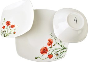 Porcelánová jídelní sada LEA Poppy II 18 ks bílá/červená
