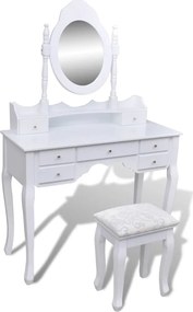 vidaXL Toaletní stolek se zrcadlem, stoličkou a 7 šuplíky bílý [241002]