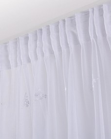 Záclona voálová jednoduchá s řasící páskou barva bílá látka poloprůhledná, pletený vzor, vzorované