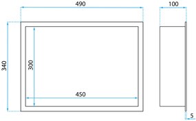 Rea Rea, LED polička na zapuštění 45x30x10 cm, 12W, 3000K, broušená ocel, REA-08547