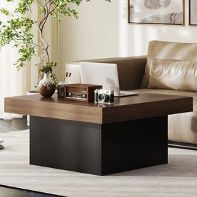 HOMCOM Čtvercový konferenční stolek s 16barevným LED osvětlením, moderní obývací stůl, 90 x 45 cm, ořech