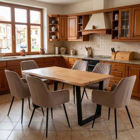 Vikio Jídelní set pro 6 osob 160x90 cm dub noha U béžová židle s područkami VJS166-6CA