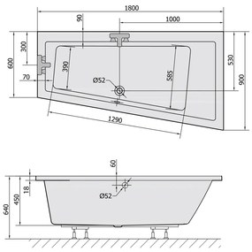 Polysan ANDRA R SLIM asymetrická vana 180x90x45cm, bílá 78771S