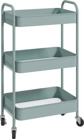 HOMCOM Skladovací vozík na kolečkách se 3 košíky a ocelovým rámem pro obývací pokoj, ložnici, kancelář a kuchyň 45x30x79 cm Světle modrá