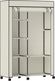 HOMCOM textilní šatní skříň s tyčí na ramínka a otevřenými policemi, 103 × 43 × 162,5 cm — krémová