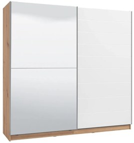 Dvoudveřová posuvná skříň se zrcadlem Auri 220 - dub artisan/bílá