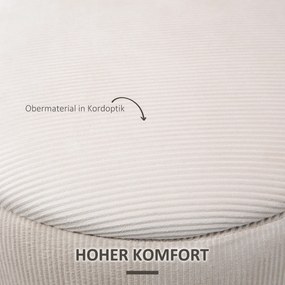 HOMCOM Sada 2 kusů kulatých úložných taburetků s odnímatelným víkem v corduroy vzhledu – krémově bílá