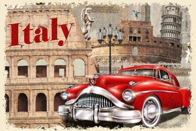 DIMEX | Samolepicí vliesová fototapeta na zeď Vintage italský plakát MA-5-2215 | 375 x 250 cm | červená, bílá, béžová, hnědá